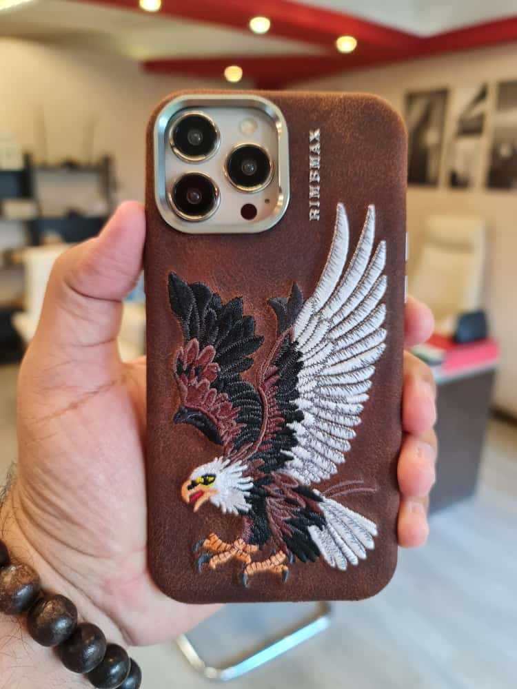 RMBMAX Embroidery Leather Frame Lens Case eagle